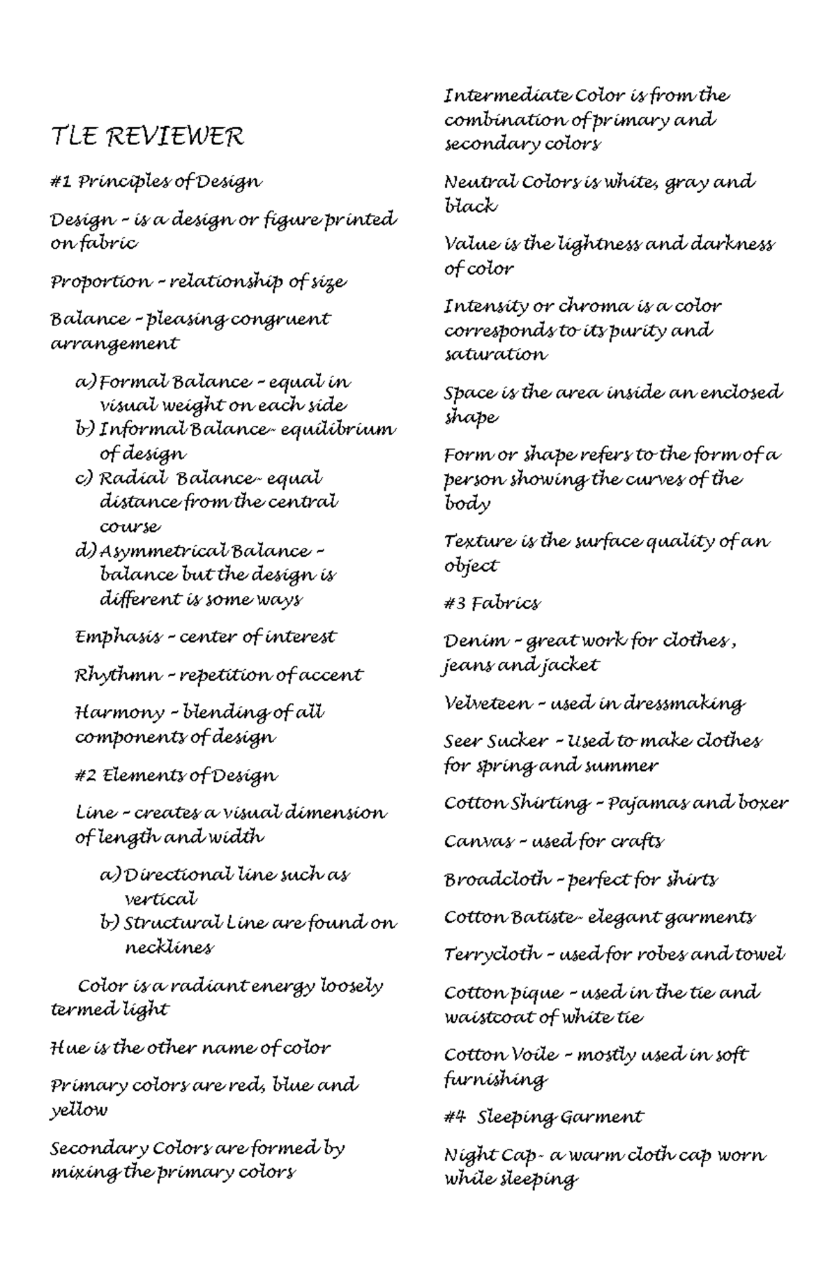 TLE 9 2nd Quarter Reviewer: Design Principles & Sewing Essentials - Studocu