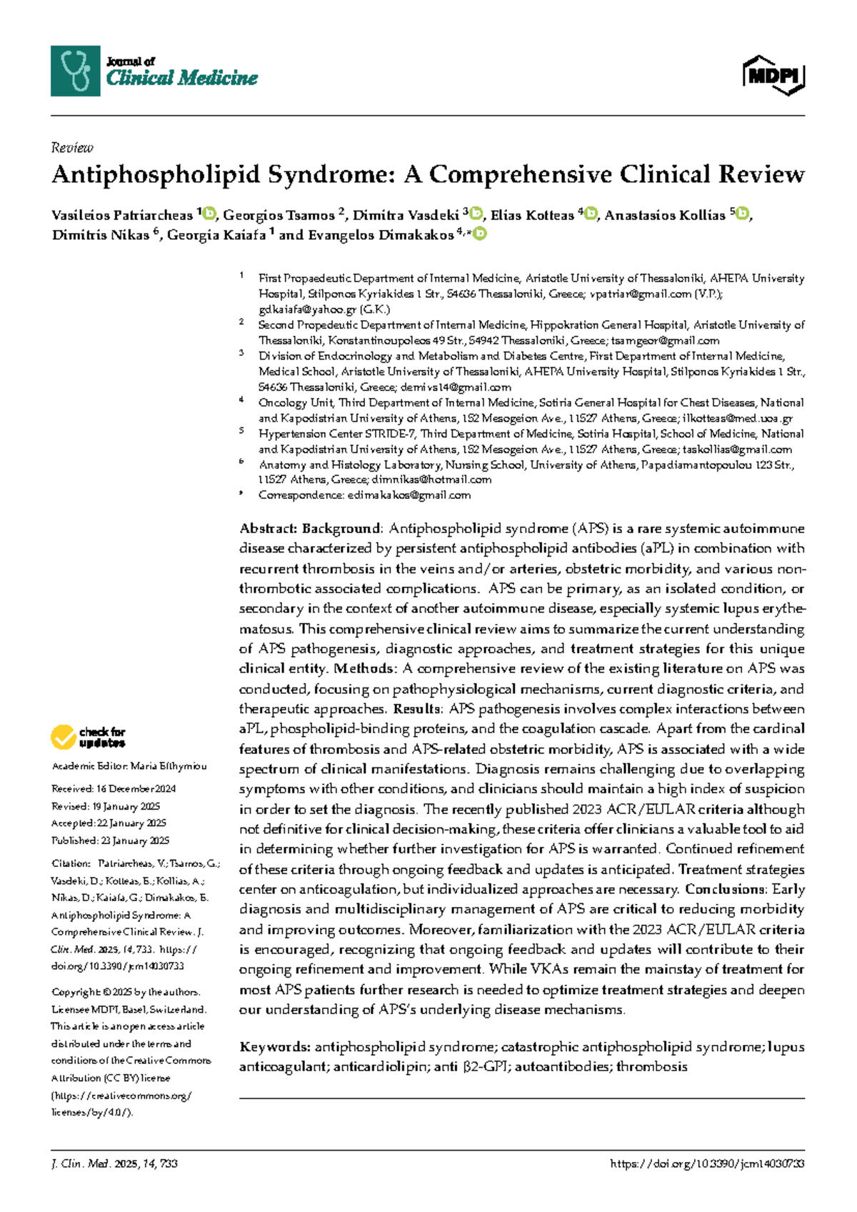 Antiphospholipid Syndrome: A Comprehensive Clinical Review (J. Clin ...