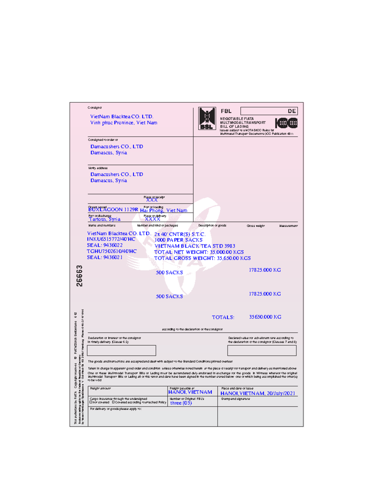 FIATA Multimodal Transport Bill of Lading - 5042 Document Overview ...