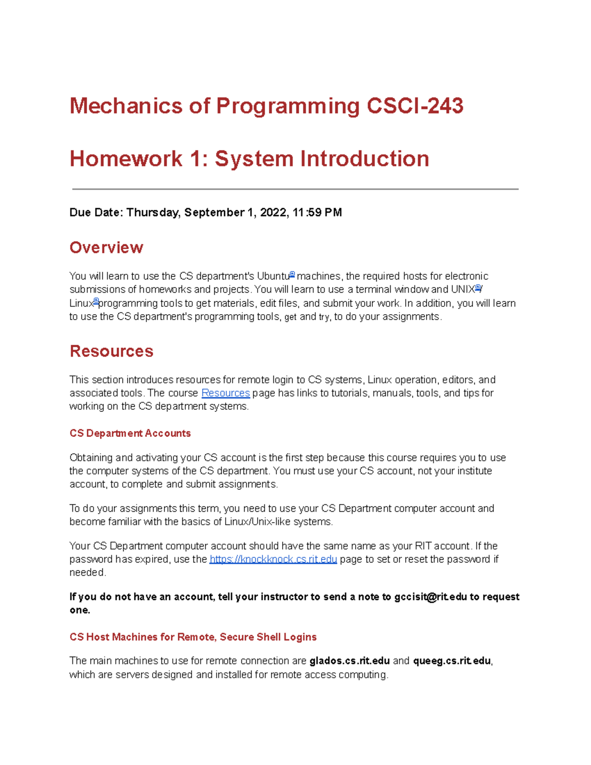 Homework 1 System Introduction - Mechanics of Programming CSCI- Homework 1: System Introduction ...