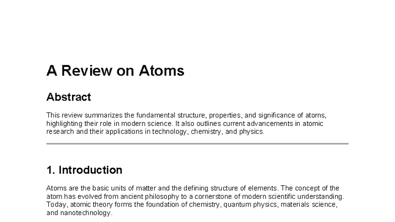 Atoms: A Comprehensive Review of Structure, Properties, and ...