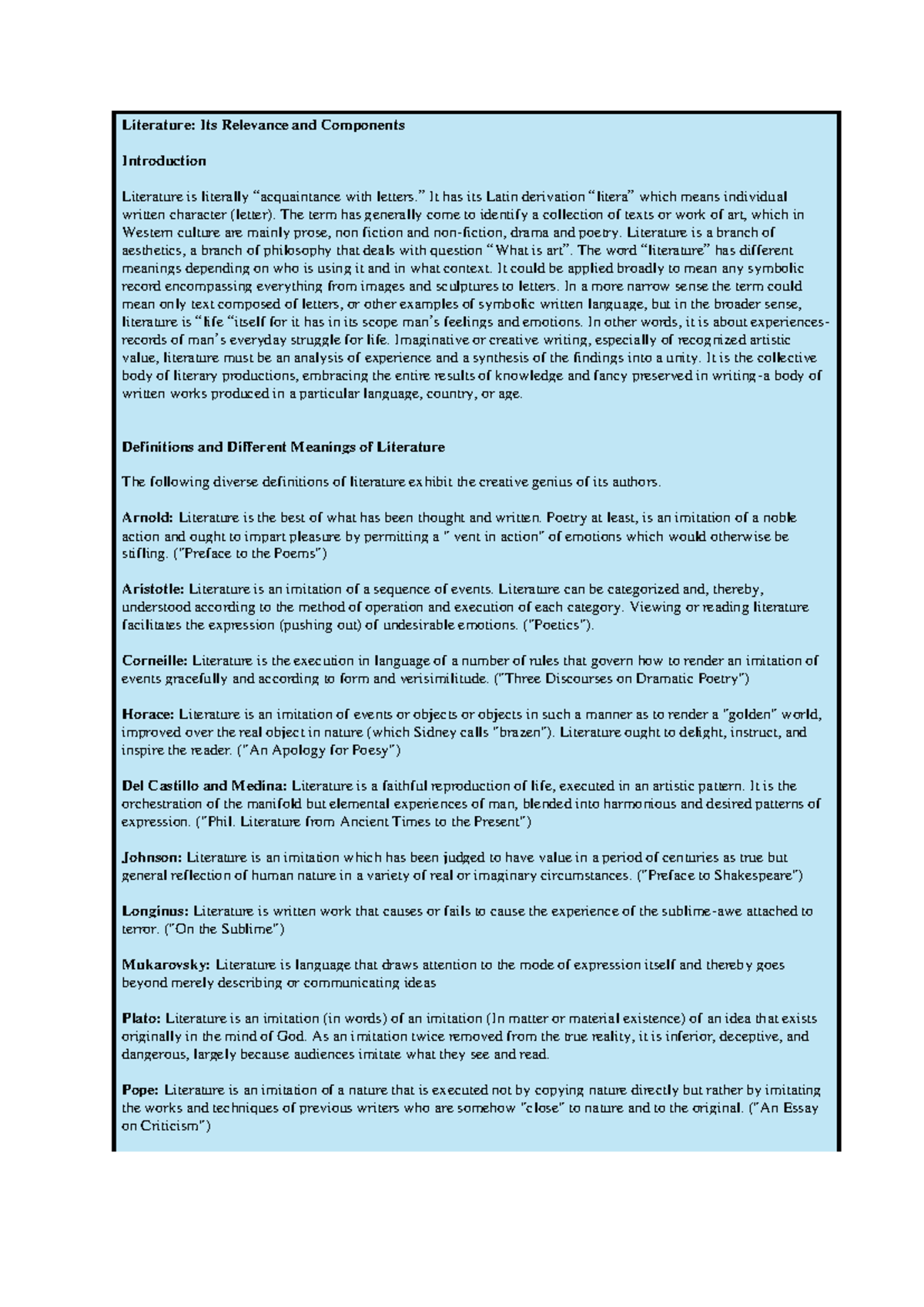 LIT 001 Literature Overview: Key Concepts and Definitions - Studocu