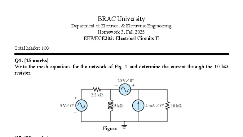 EEE ECE 203 Fall 2025 Sec 6 Homework 3: Electrical Circuits II - Studocu