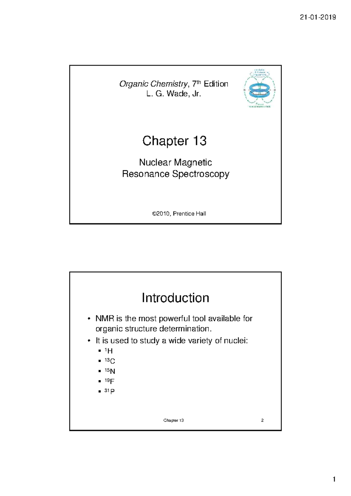 Organic Chemistry (CHEM 101) Chapter 13: NMR Spectroscopy Notes - Studocu