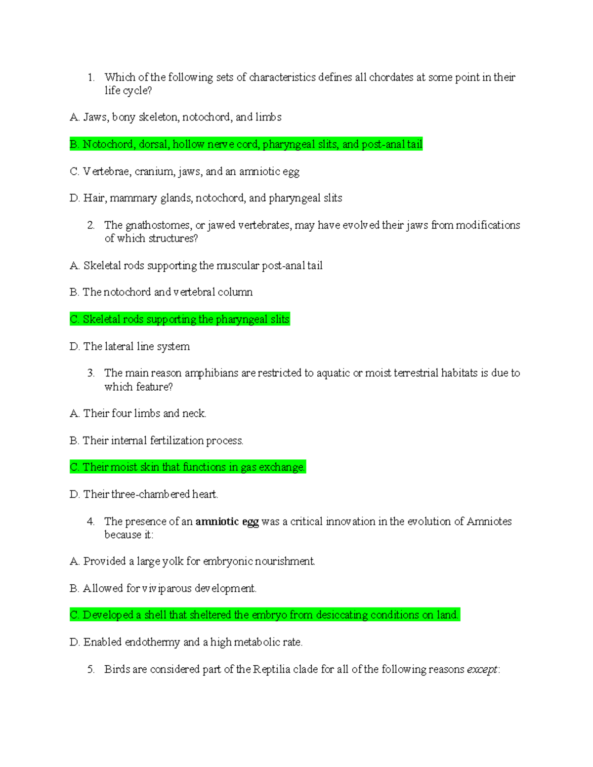 Vertebrates Quiz (BIO 101) - Key Concepts and Questions - Studocu