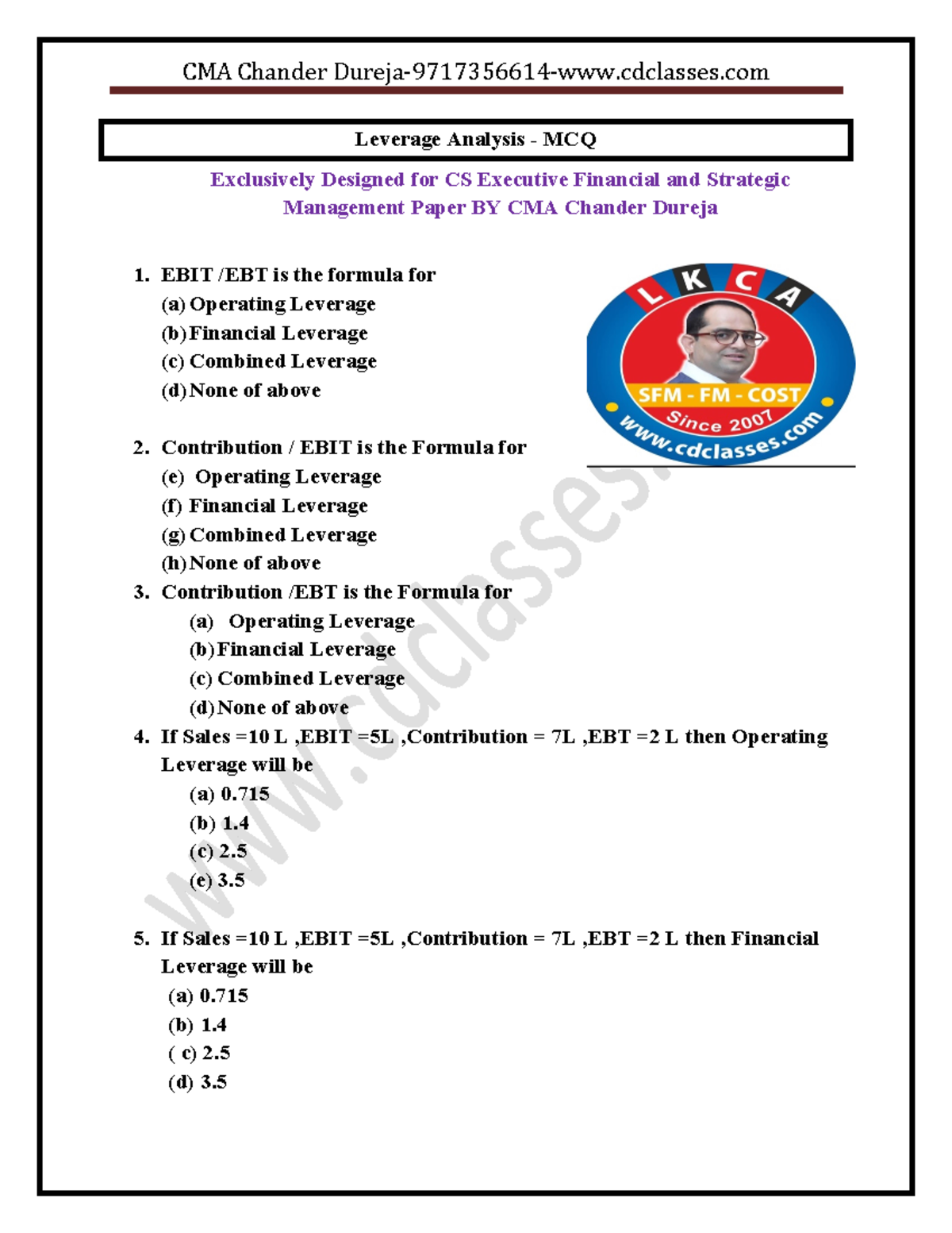 CS Executive Financial & Strategic Management MCQ Review - Chapter 2 ...