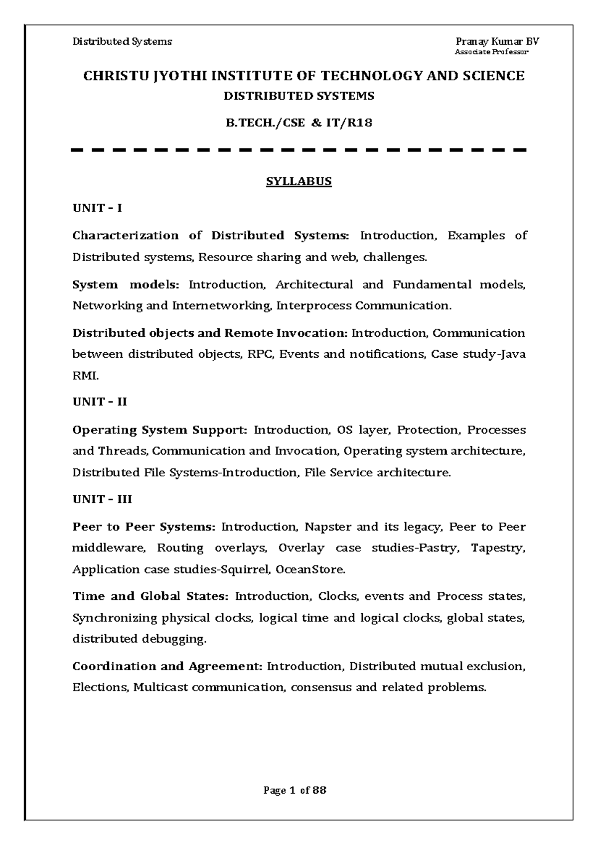 Distributed Systems-Pranay - CHRISTU JYOTHI INSTITUTE OF TECHNOLOGY AND SCIENCE DISTRIBUTED ...