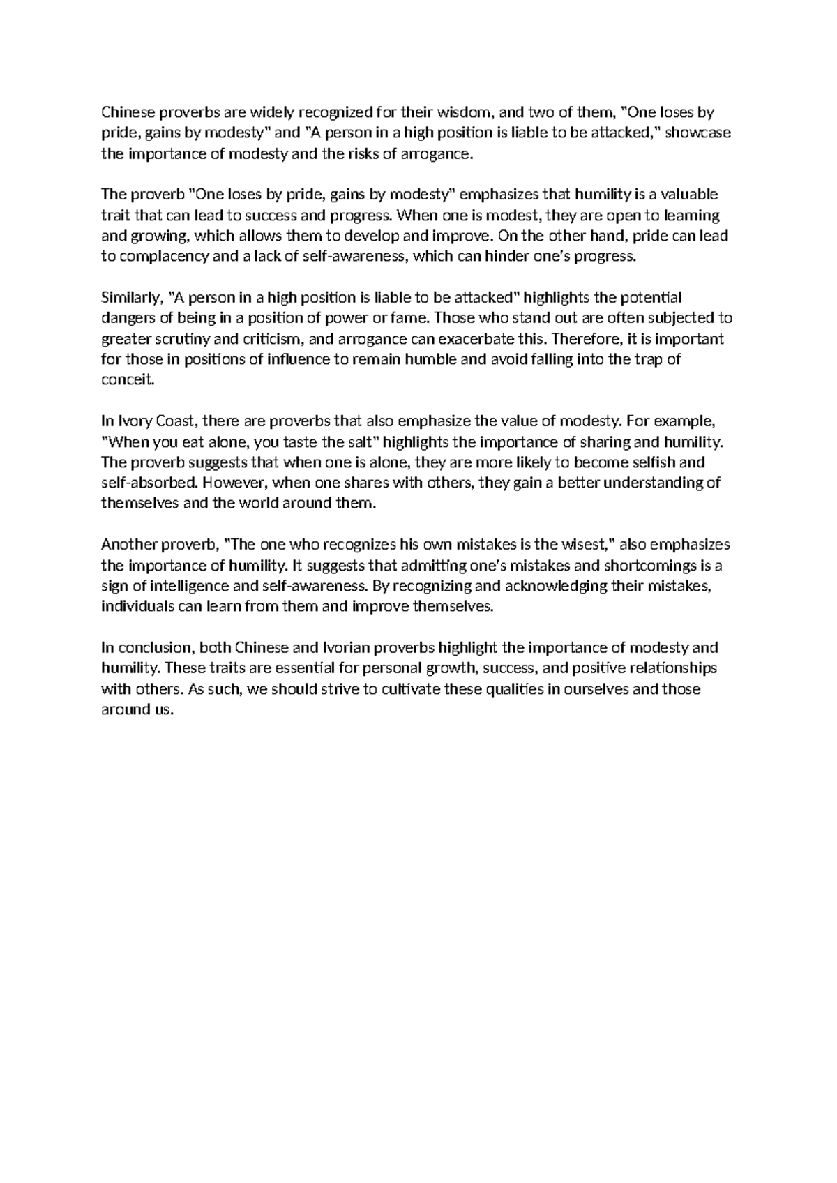 Chinese Proverbs on Modesty and Humility: Wisdom Explored - Studocu