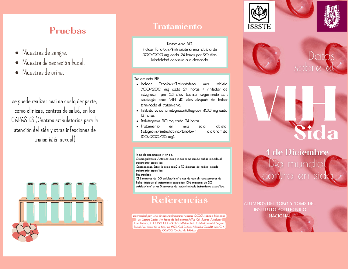 Folleto tríptico informativo datos sida vih sencillo rosa rojo blanco ...