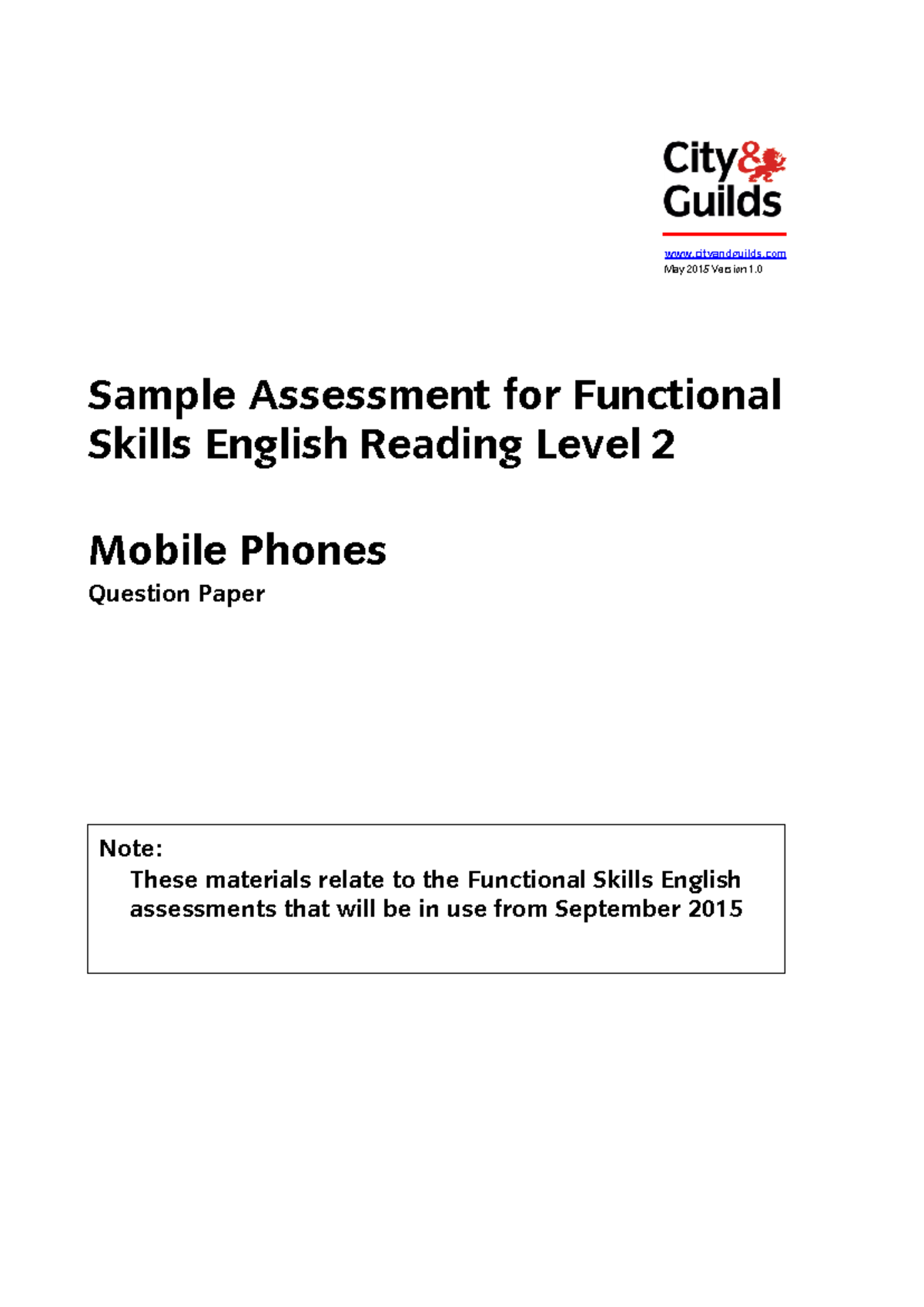 3748 L2 English Mobile Phones Sample Assessment Questionnaire - Studocu