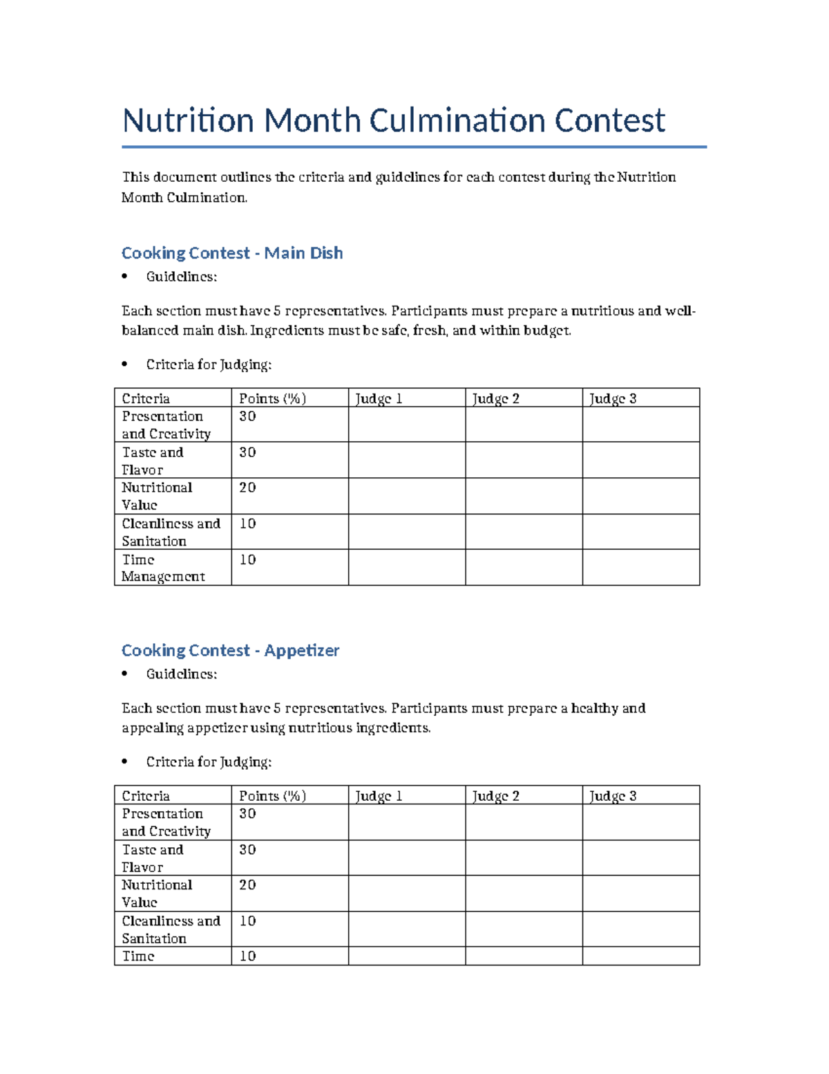 Nutrition Month Contest Guidelines and Judging Criteria - Studocu