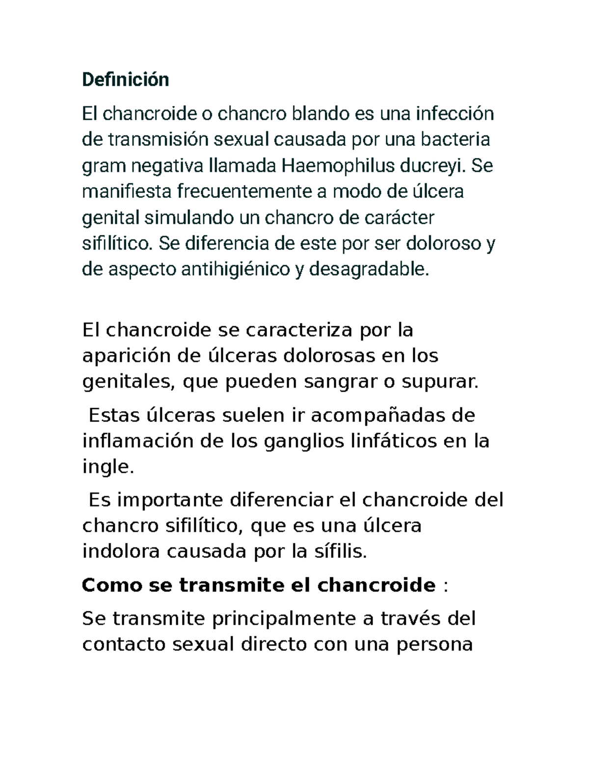 Repaso sobre el Chancroide: Definición, Diagnóstico y Tratamiento - Studocu