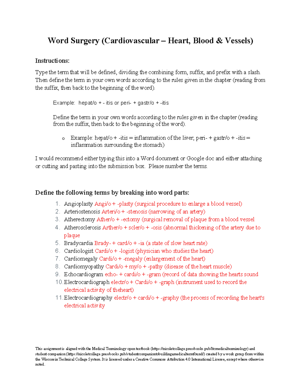 Word Surgery: Cardiovascular Terms Breakdown and Definitions - Studocu