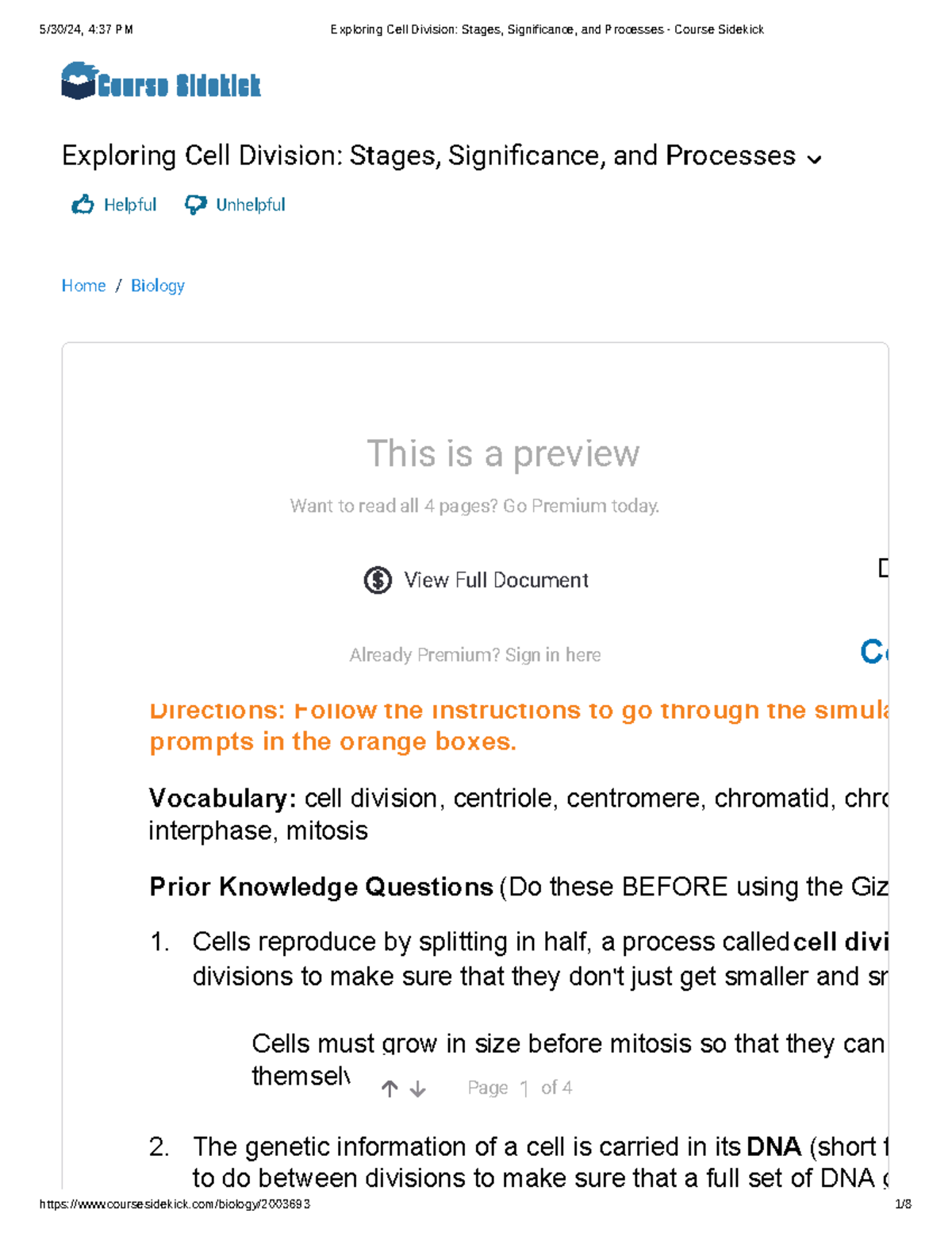 Cell Division: Stages & Processes Overview - Bio101 Study Guide - Studocu
