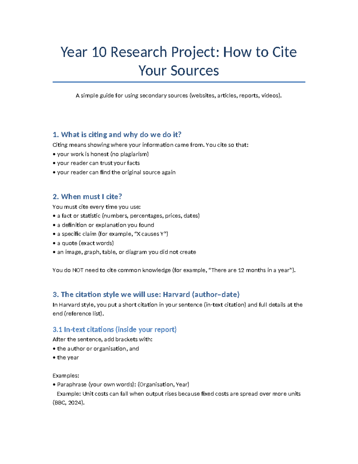 Year 10 Research Project: Citing Sources Using Harvard Style - Studocu