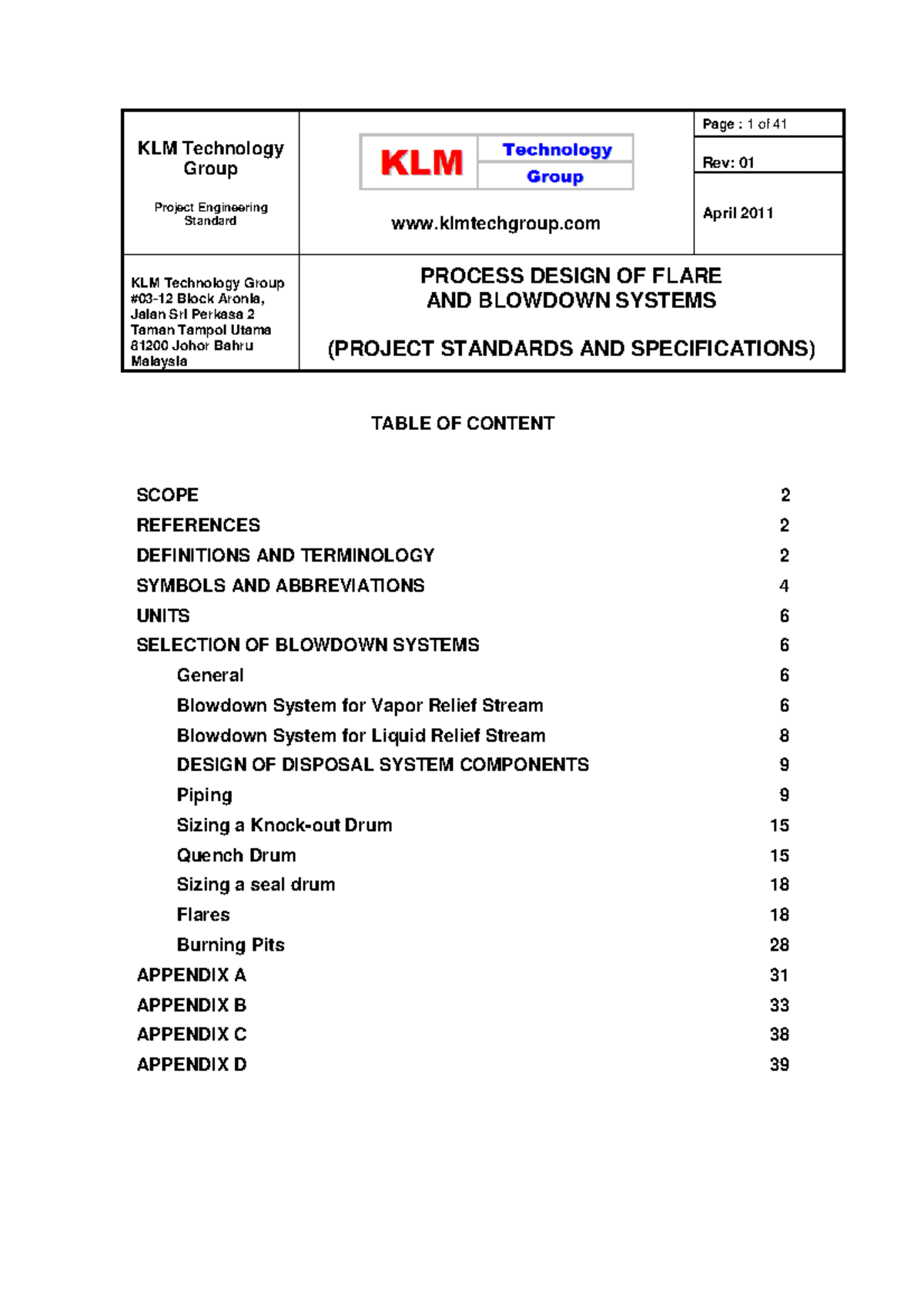KLM Technology Group Project Standards: Flare & Blowdown Systems Rev 01 ...