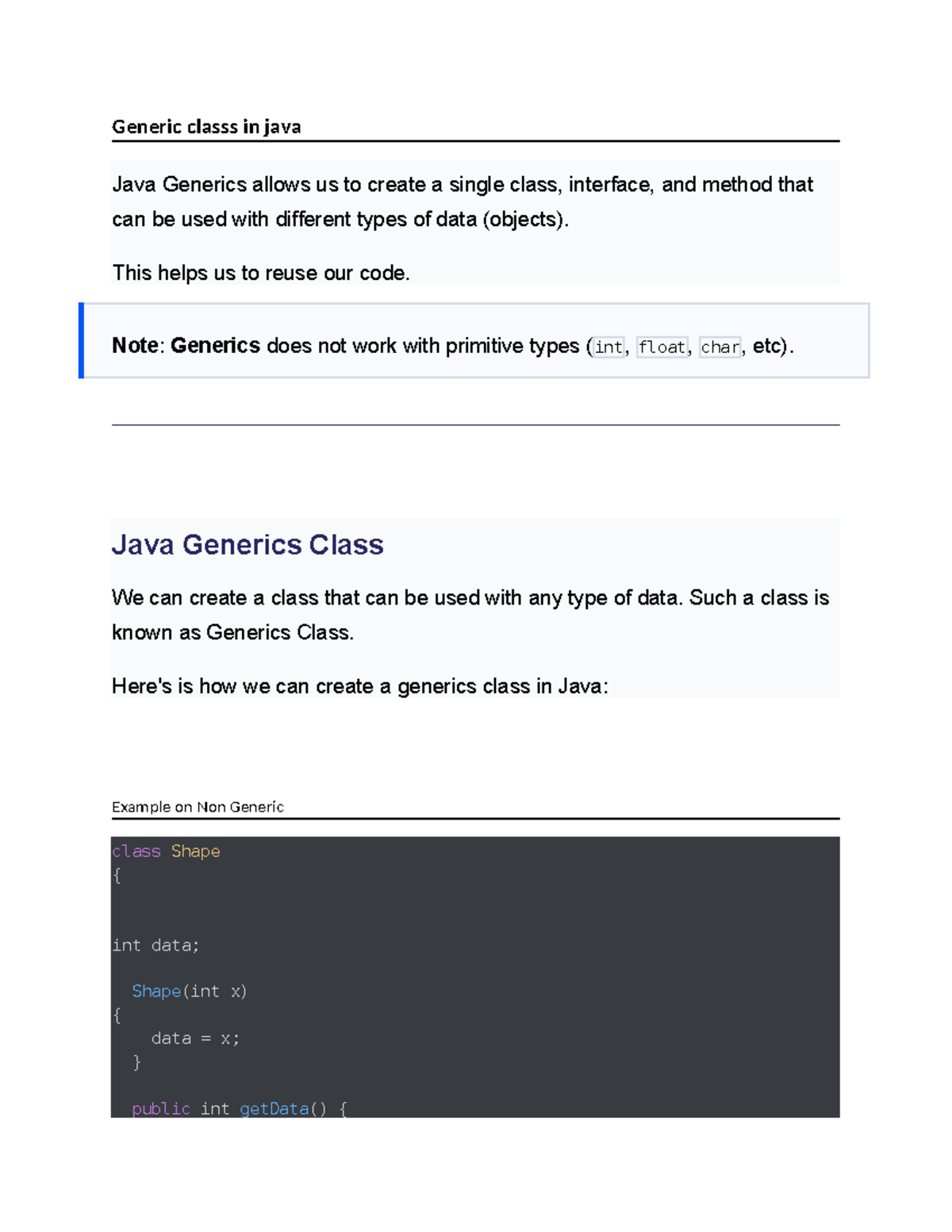 Java Generics: Creating and Using Generic Classes in Java - Studocu