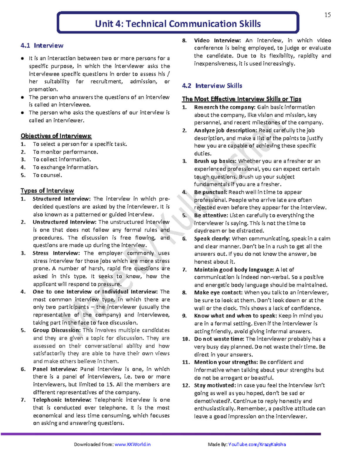 TC Unit 4 - Interview and Communication Skills Guide - Studocu