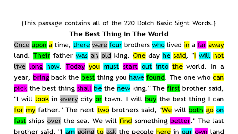 The Best Thing in the World: A Dolch Sight Words Story (Grade Primer ...