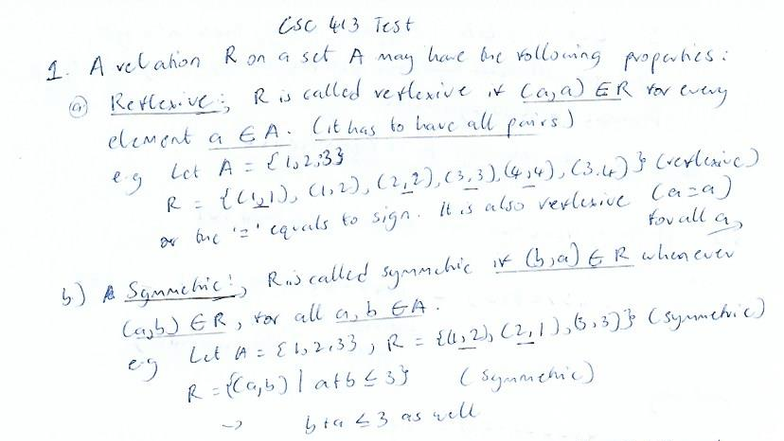 CSC 413 Test 1 Solutions: Properties of Relations - Studocu