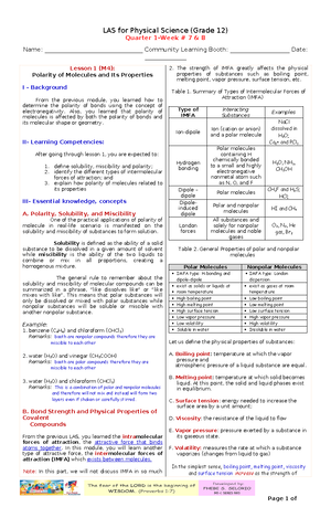 LAS Phy Sci W3&4 M2 - Worksheets for Grade 11 Physical Science - LAS for Physical Science (Grade ...