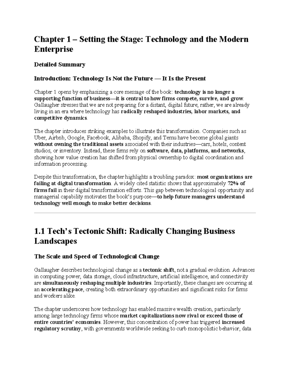 Chapter 1 Summary: Technology's Impact on Modern Enterprises - Studeersnel