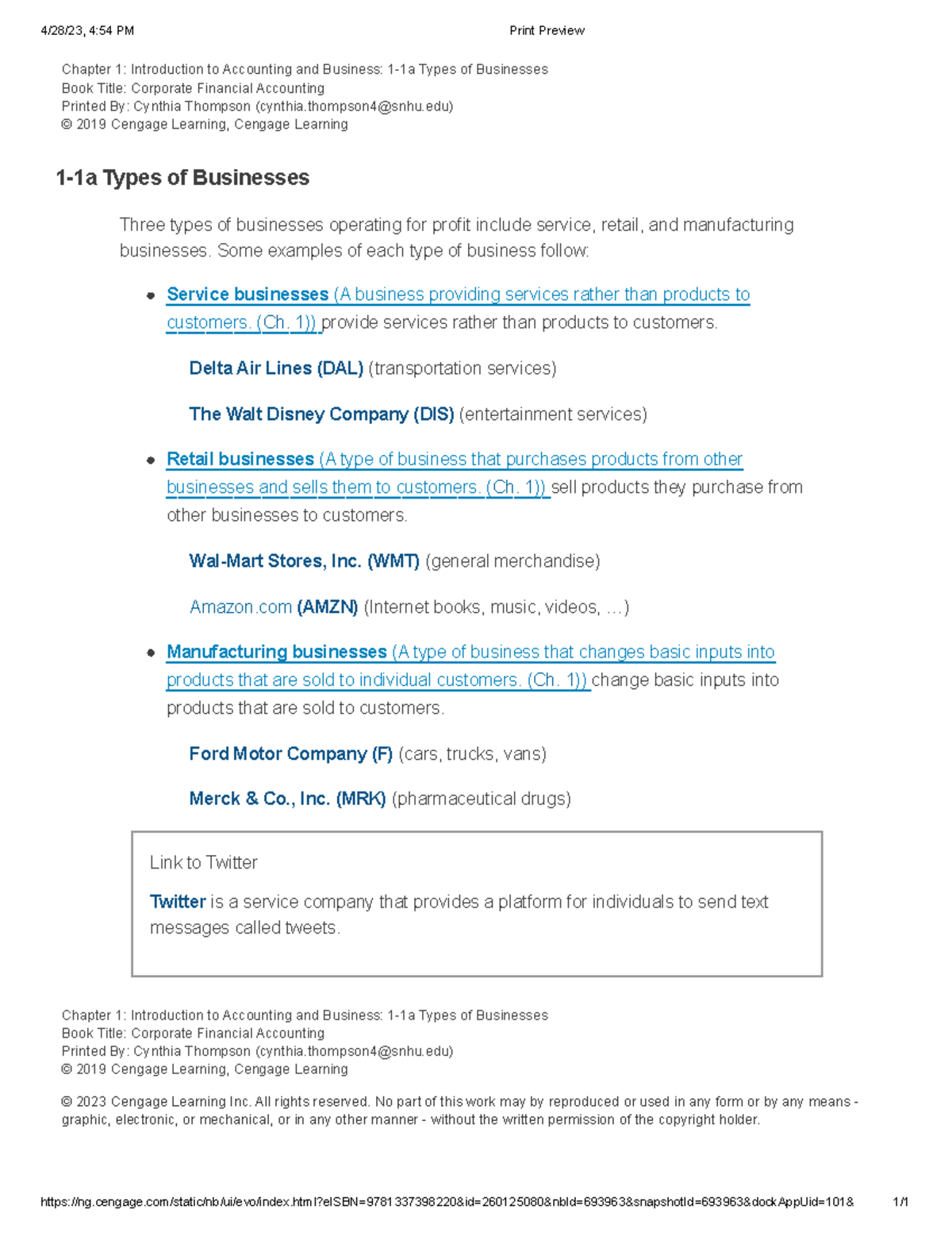1-1a Mind Tap - Cengage Learning - 4/28/23, 4:54 PM Print Preview - Studocu