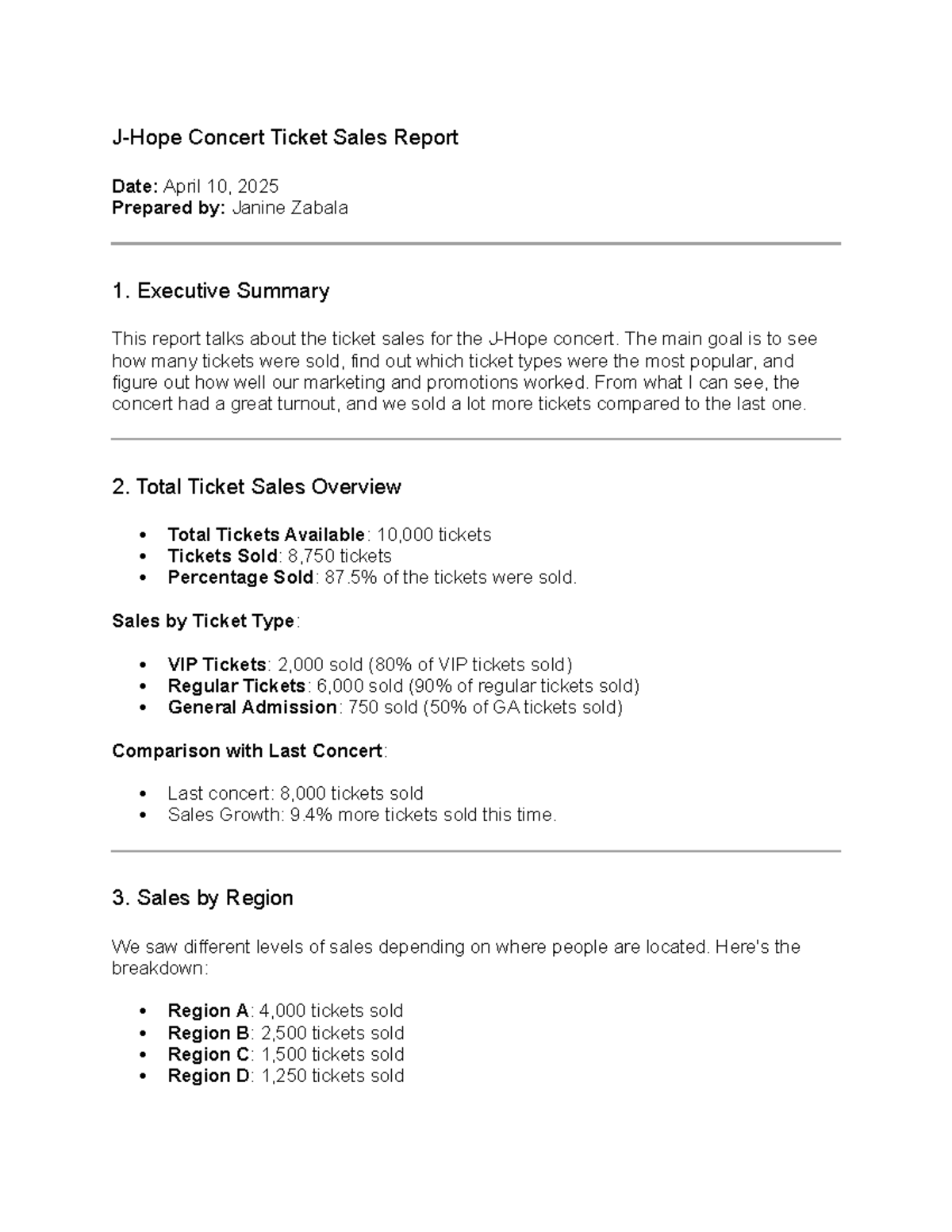 Concert Ticket Sales Report - April 2025 Analysis - Studocu