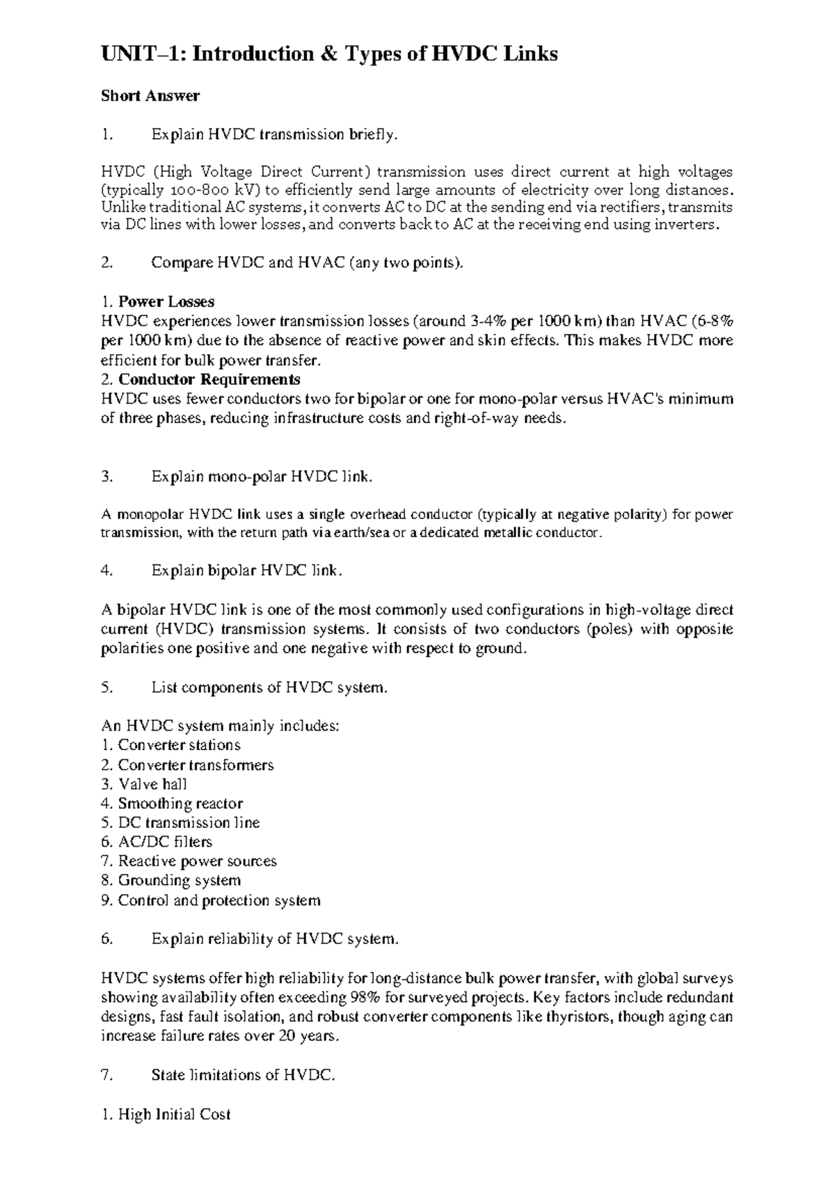 HVDC (High Voltage Direct Current) Links: Assignment 1 Solutions - Studocu