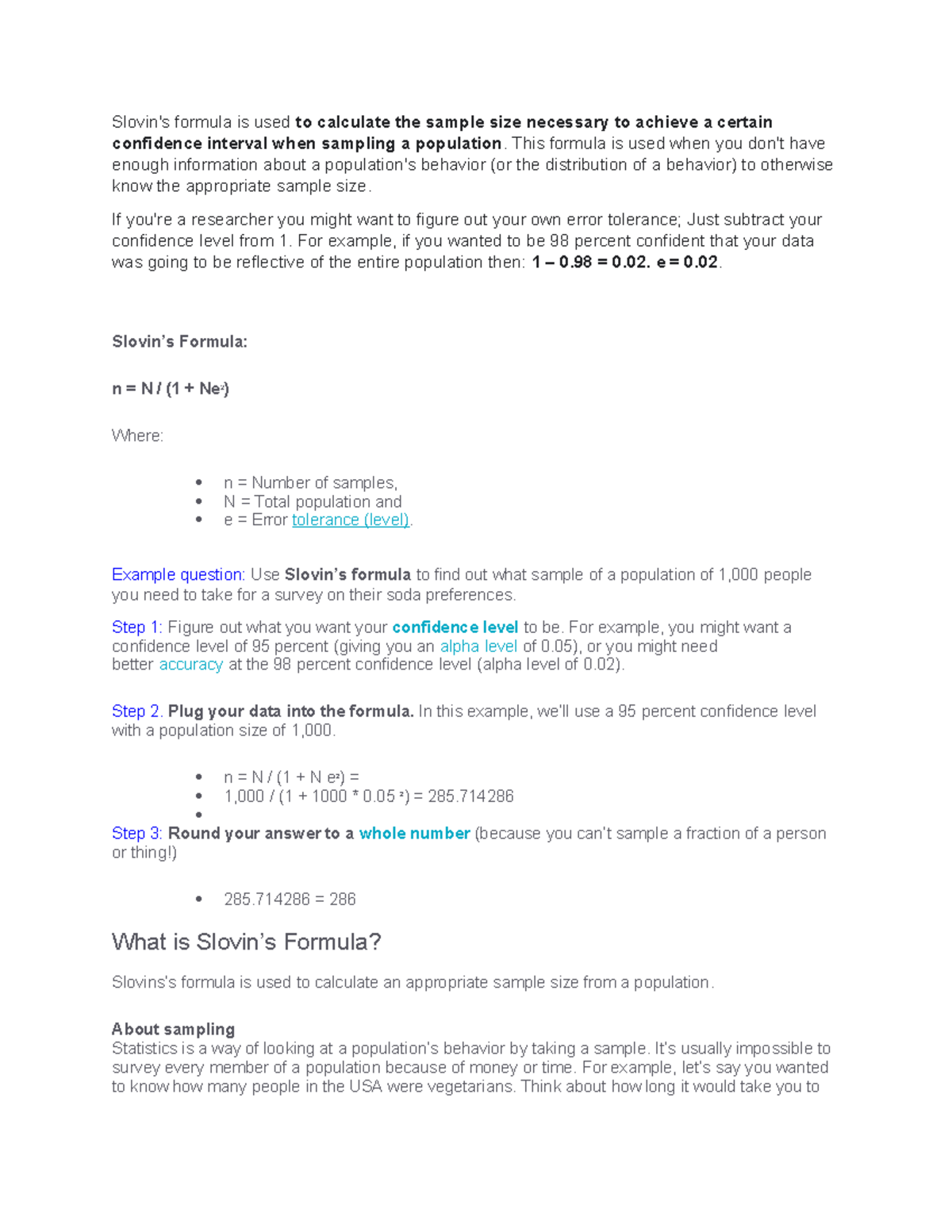Slovin's Formula - This formula is used when you don't have enough ...