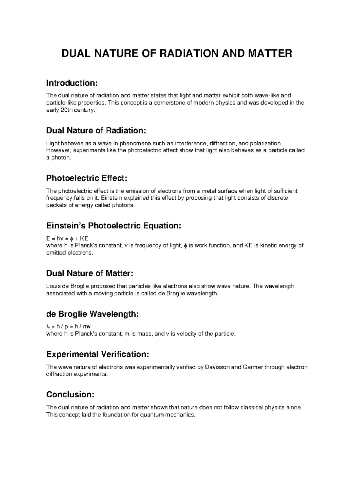 Dual Nature of Radiation and Matter - Class 12 CBSE-1 Notes - Studocu