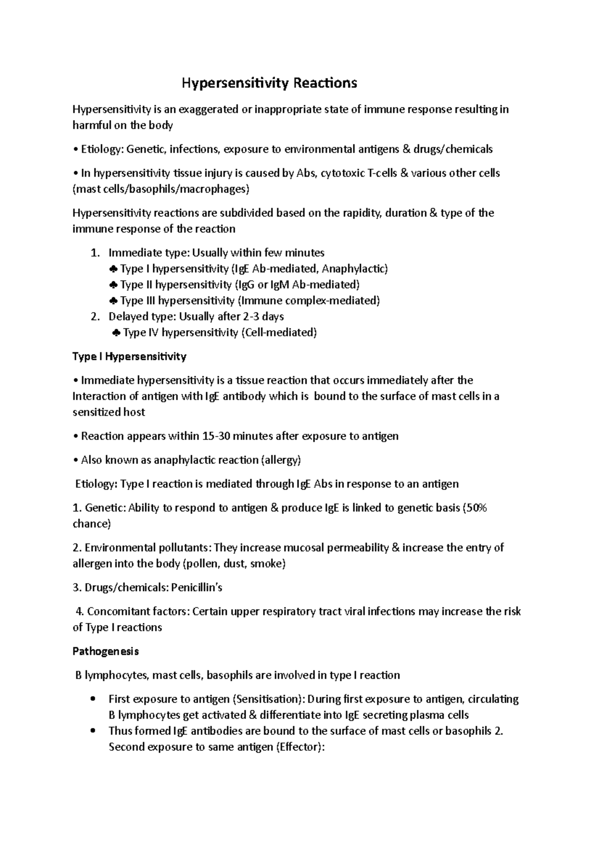 Hypersensitivity Reactions: Types, Mechanisms & Examples - Studocu