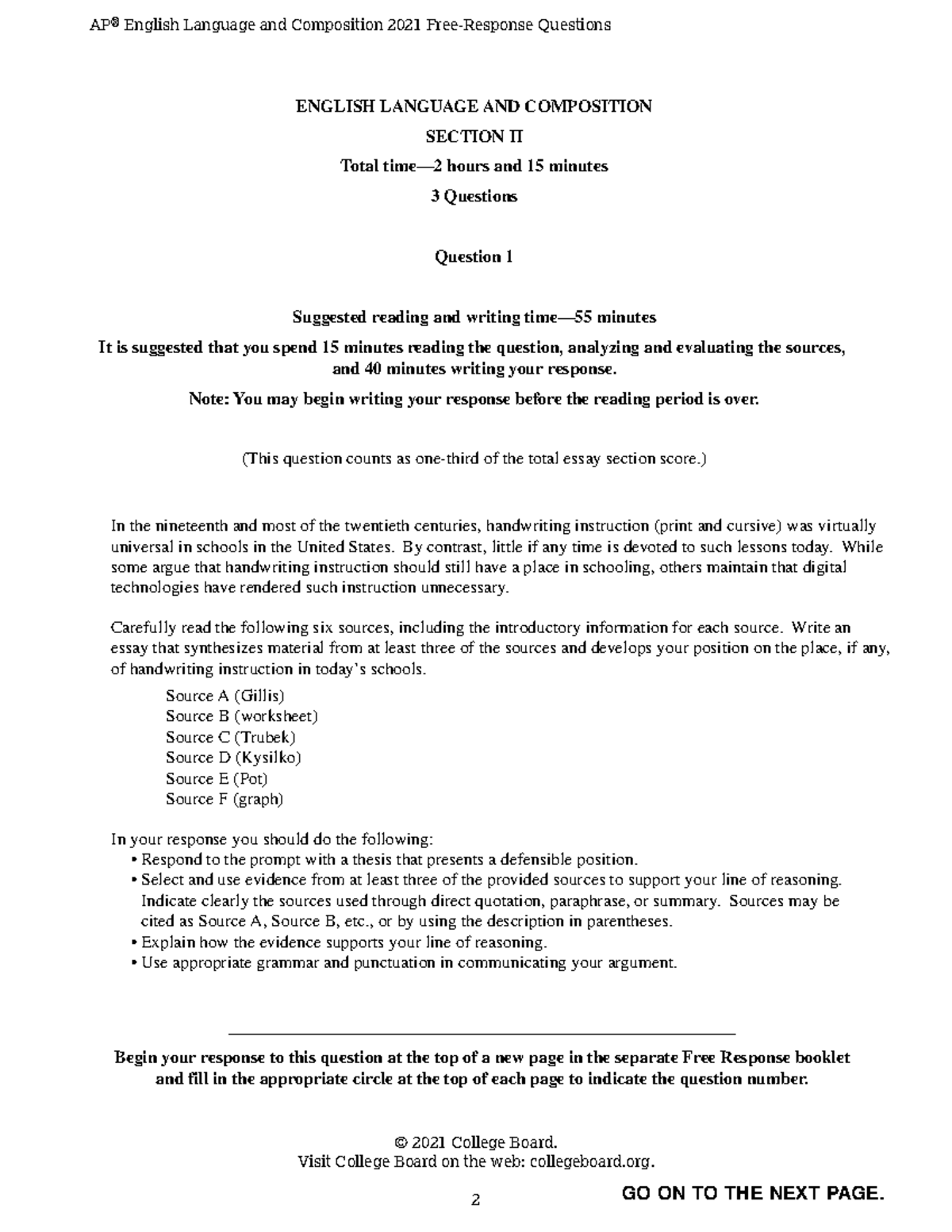 2021 AP English Language & Composition Synthesis Essay Guide - Studocu