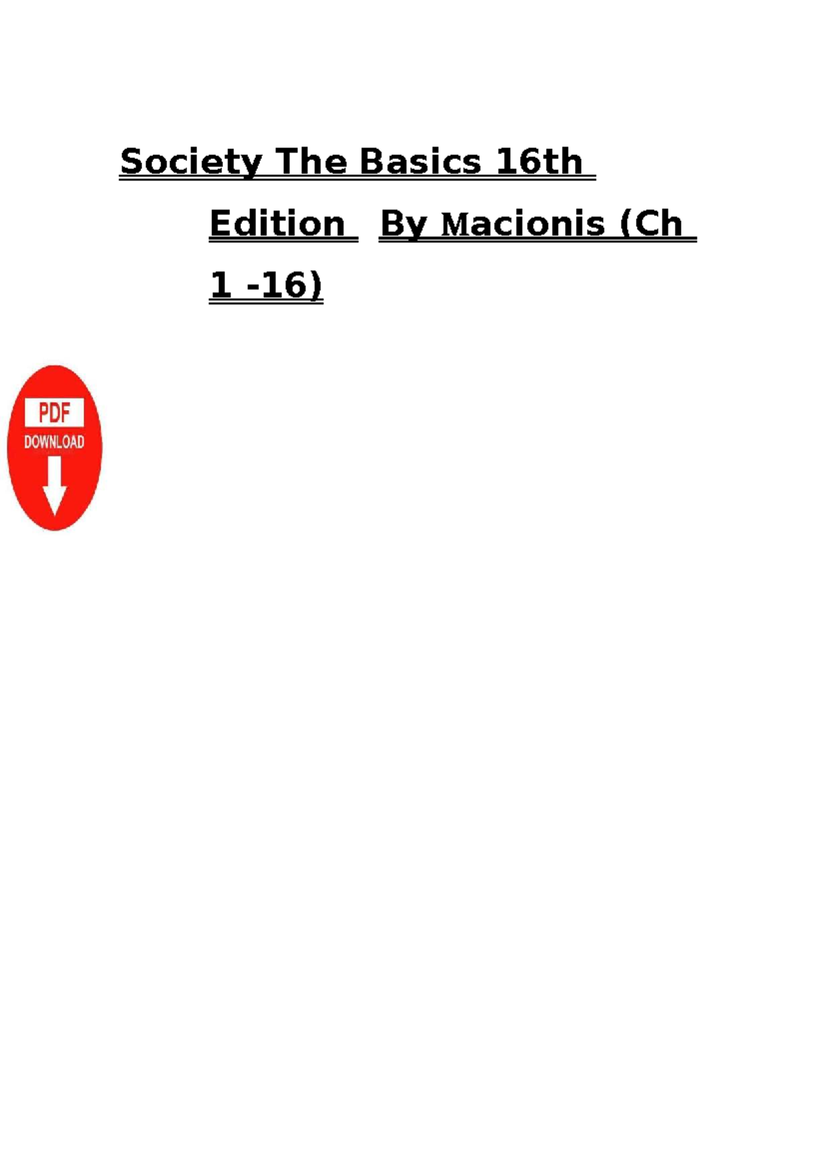 Test Bank for Society The Basics 16th Ed by Macionis - Chapter 1 ...