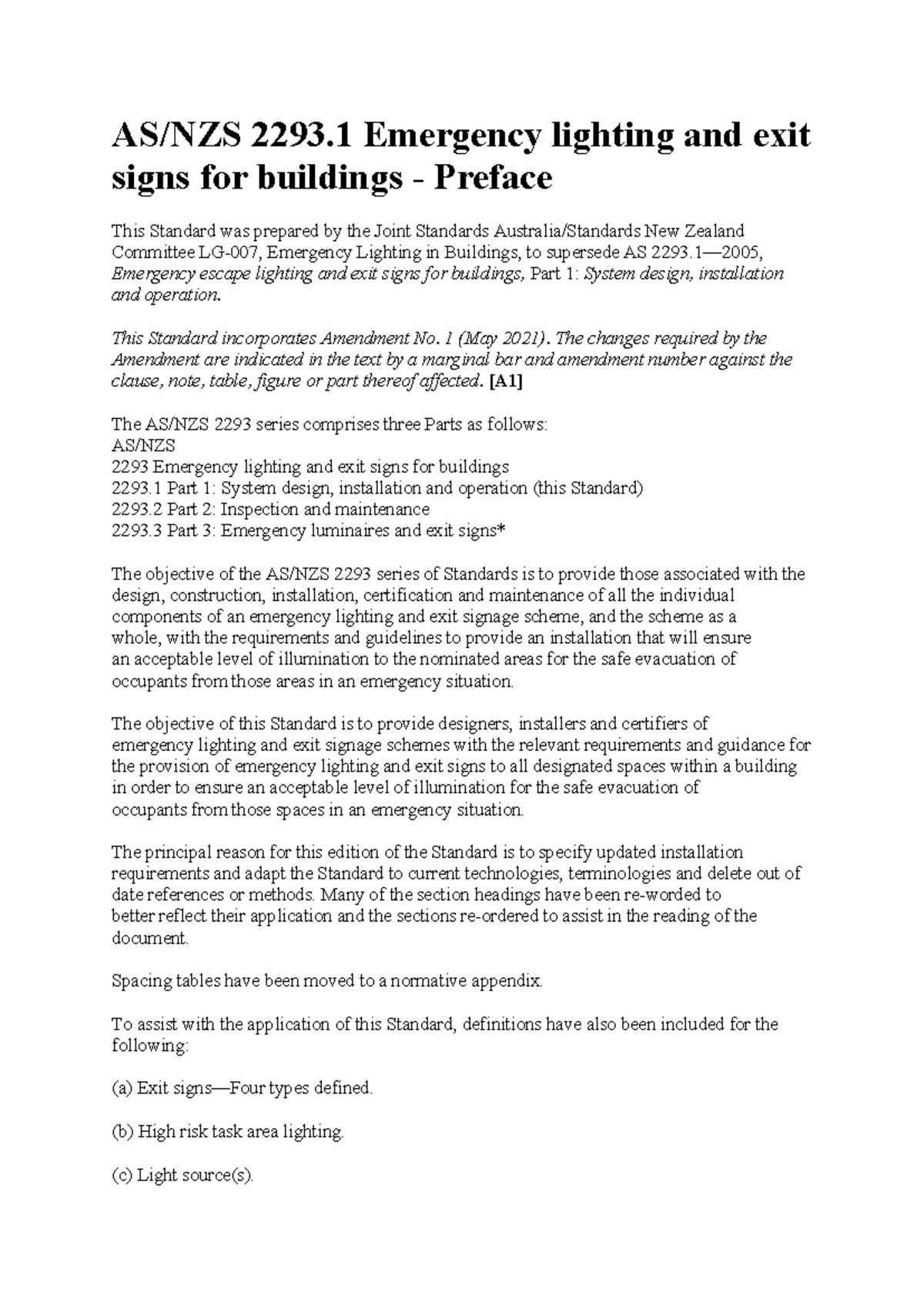 AS 2293-1-2018 inc Amd 1-2021 - Emergency Lighting AND EXIT Signs FOR Buildings - AS/NZS 2293 ...