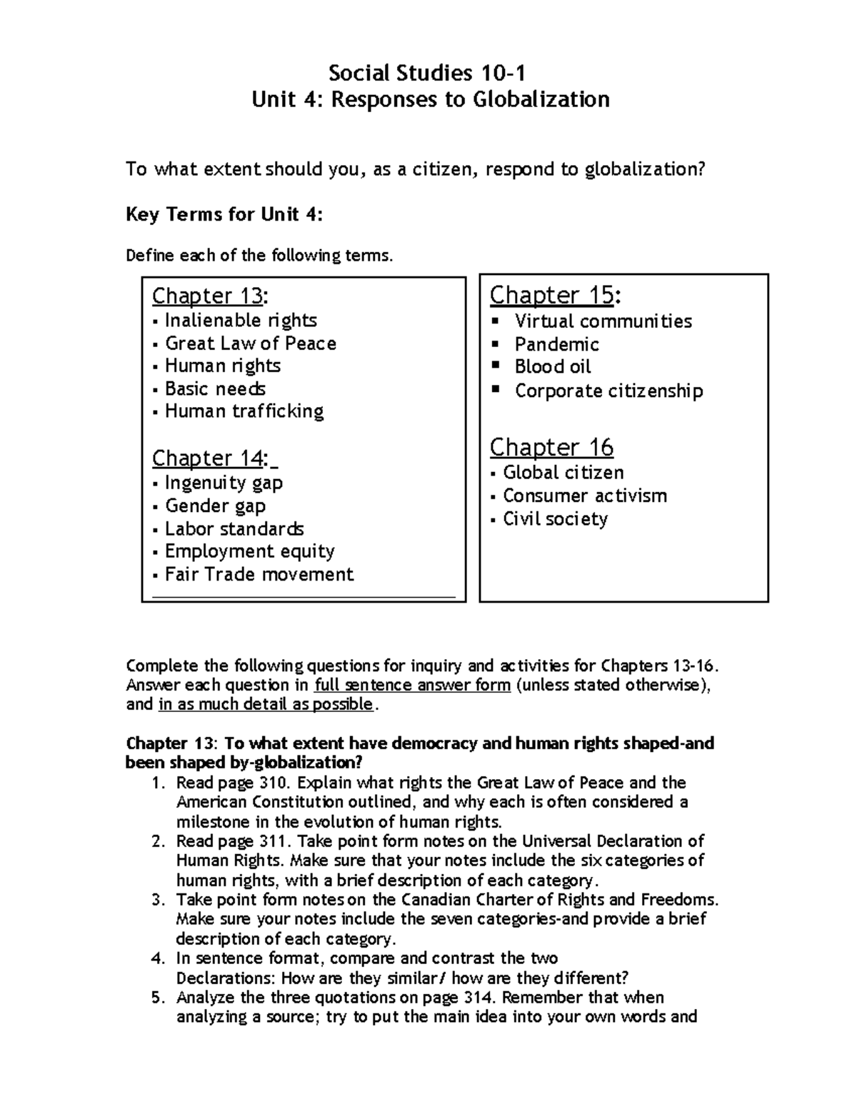 Social Studies Unit 4: Globalization Responses & Key Terms - Studocu