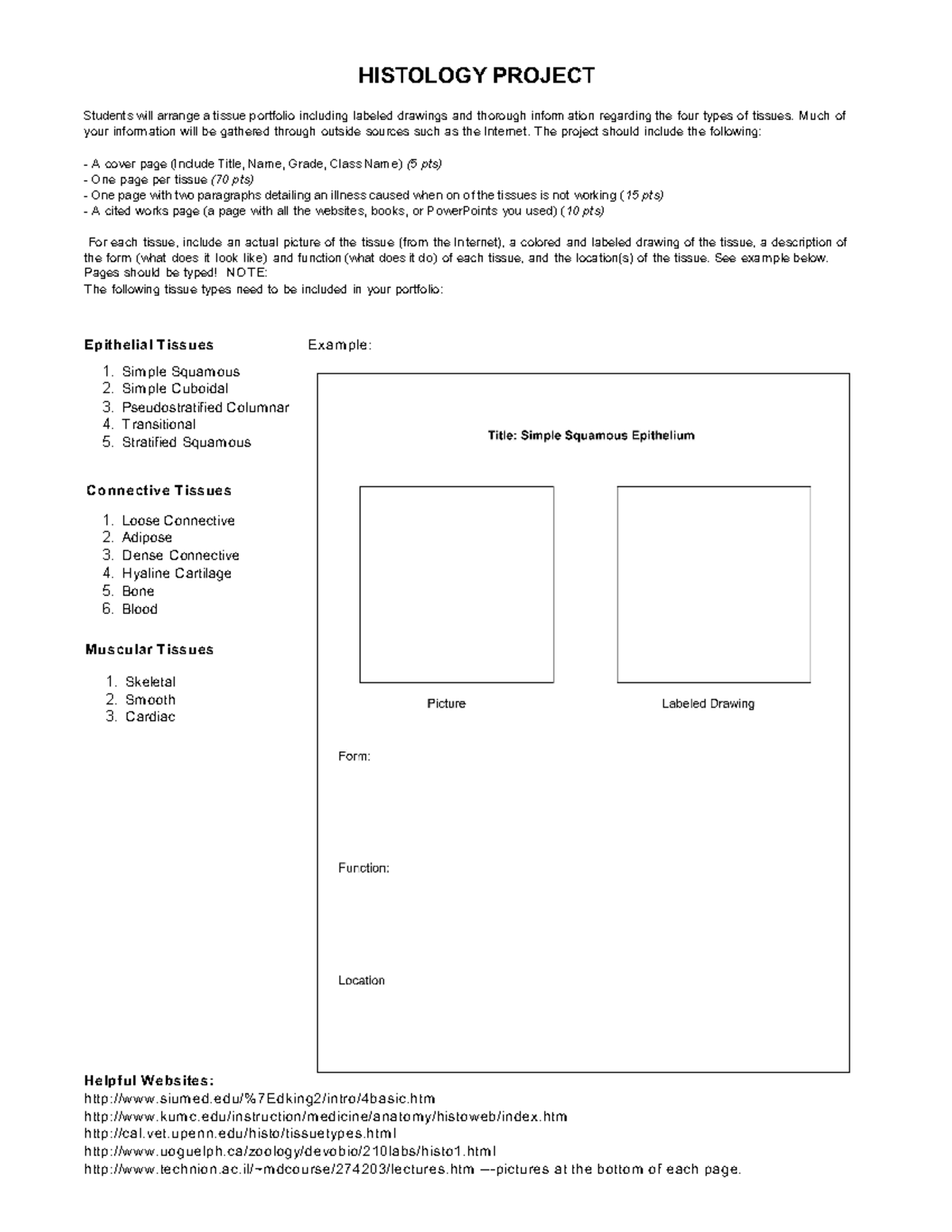 Histology Project: Tissue Portfolio Guide for Students - Studocu