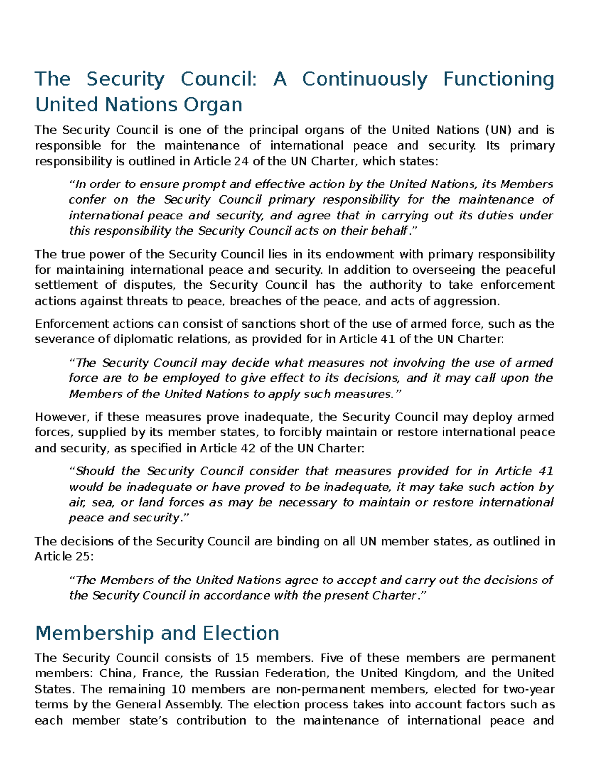 UN Security Council: Functions, Powers, and Controversies - Studocu
