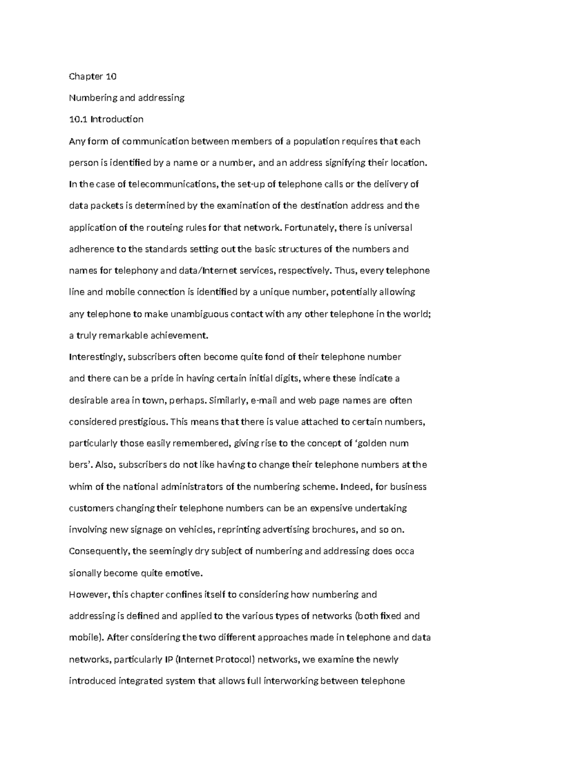 Chapter 10: Numbering and Addressing in Telecommunications (Bai tap ...