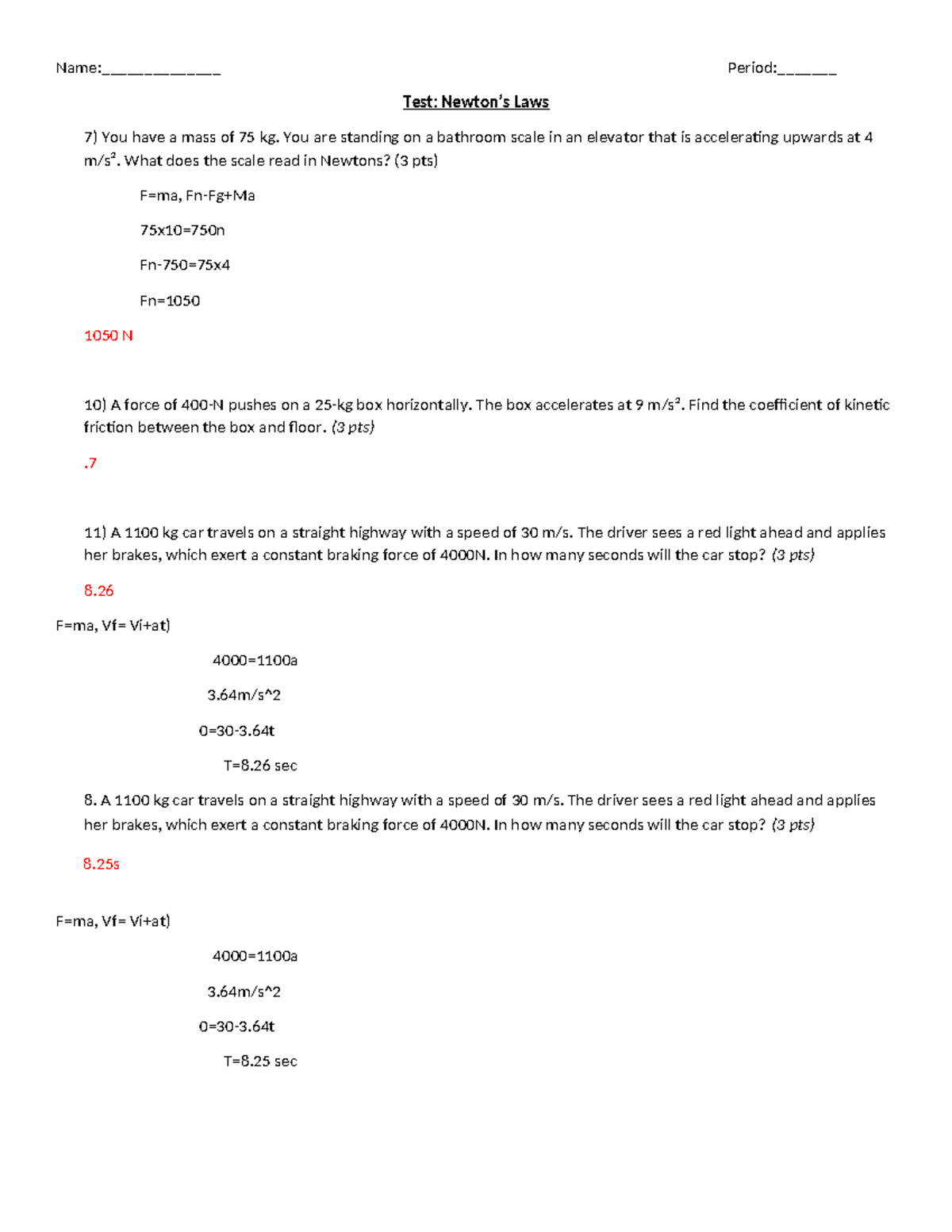Test: Laws 7 - Newtons and Forces Analysis - Studocu