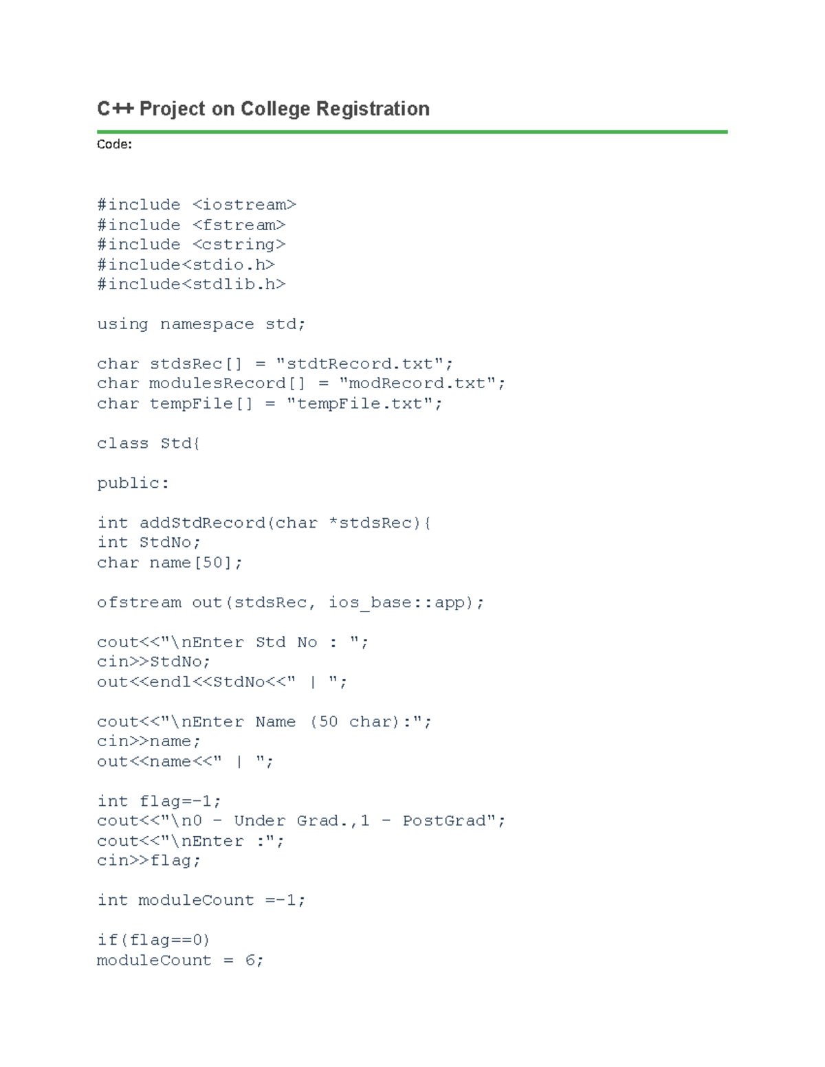 College Registration System Project: Code Implementation Guide - Studocu