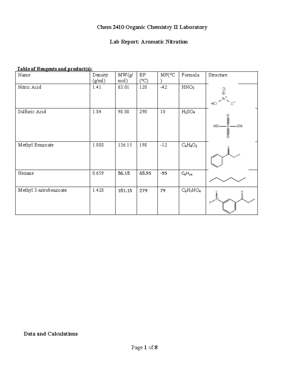 Chem 2410 Lab Report: Aromatic Nitration Analysis and Results - Studocu