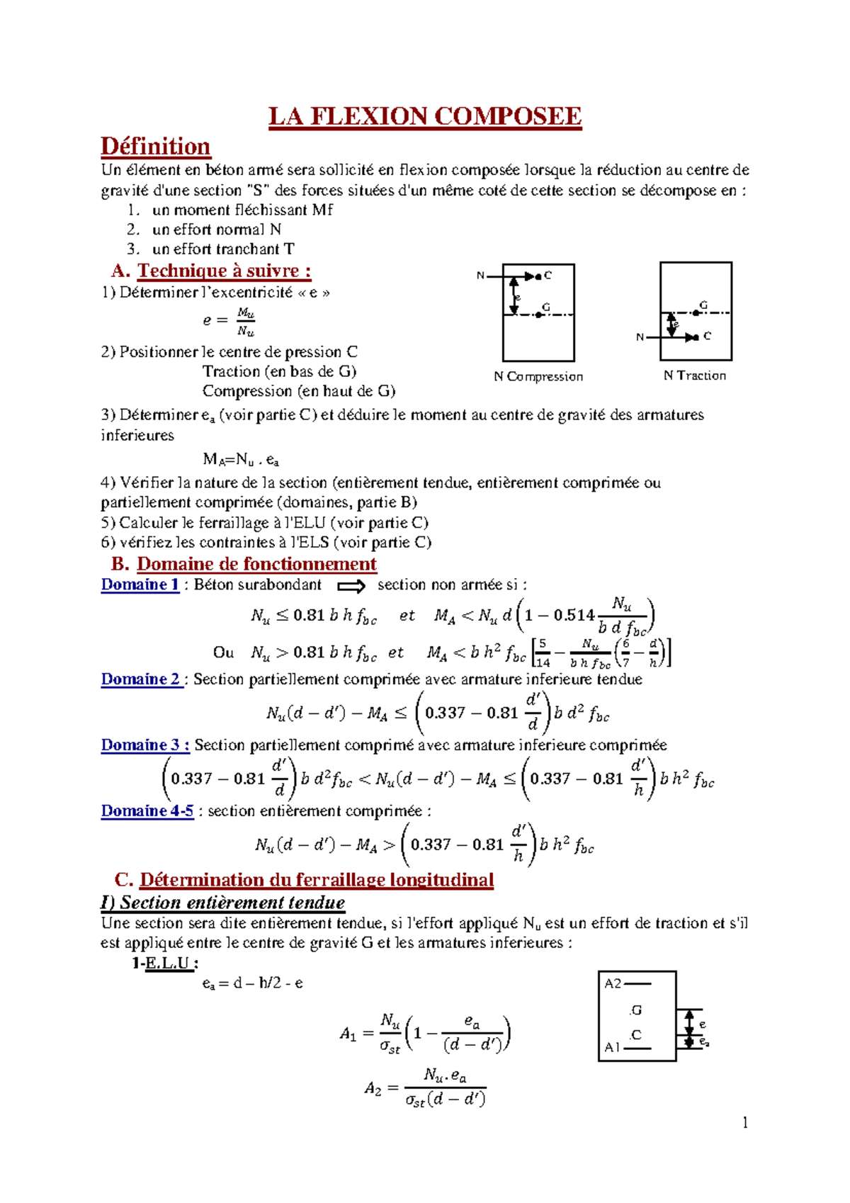 LA FLEXION COMPOSÉE : Détermination et Calculs de Ferraillage - Studocu