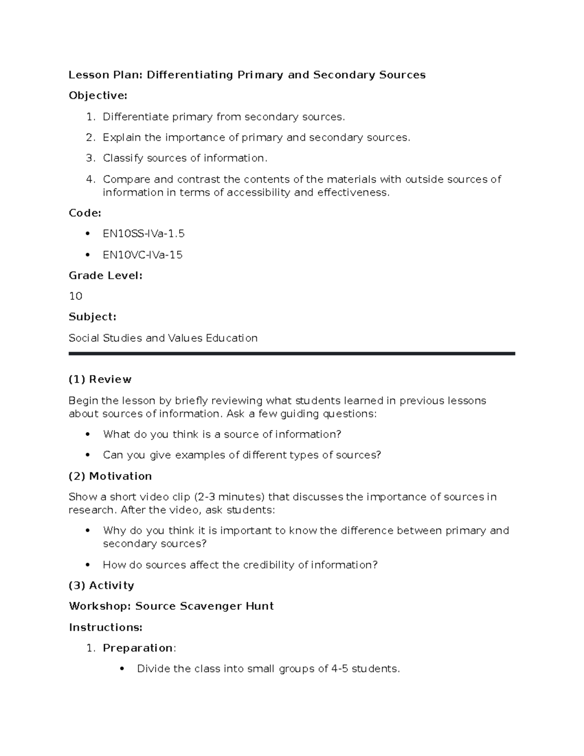 Primary and Secondary sources - Lesson Plan: Differentiating Primary ...