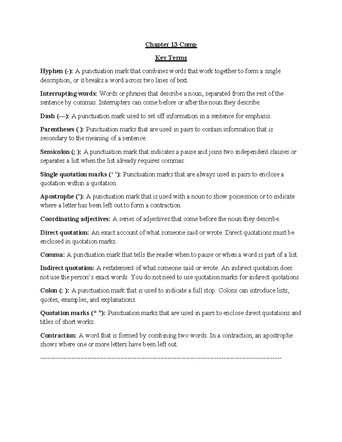 Chapter 13 Comp - Key Terms and Punctuation Rules Study Guide - Studocu