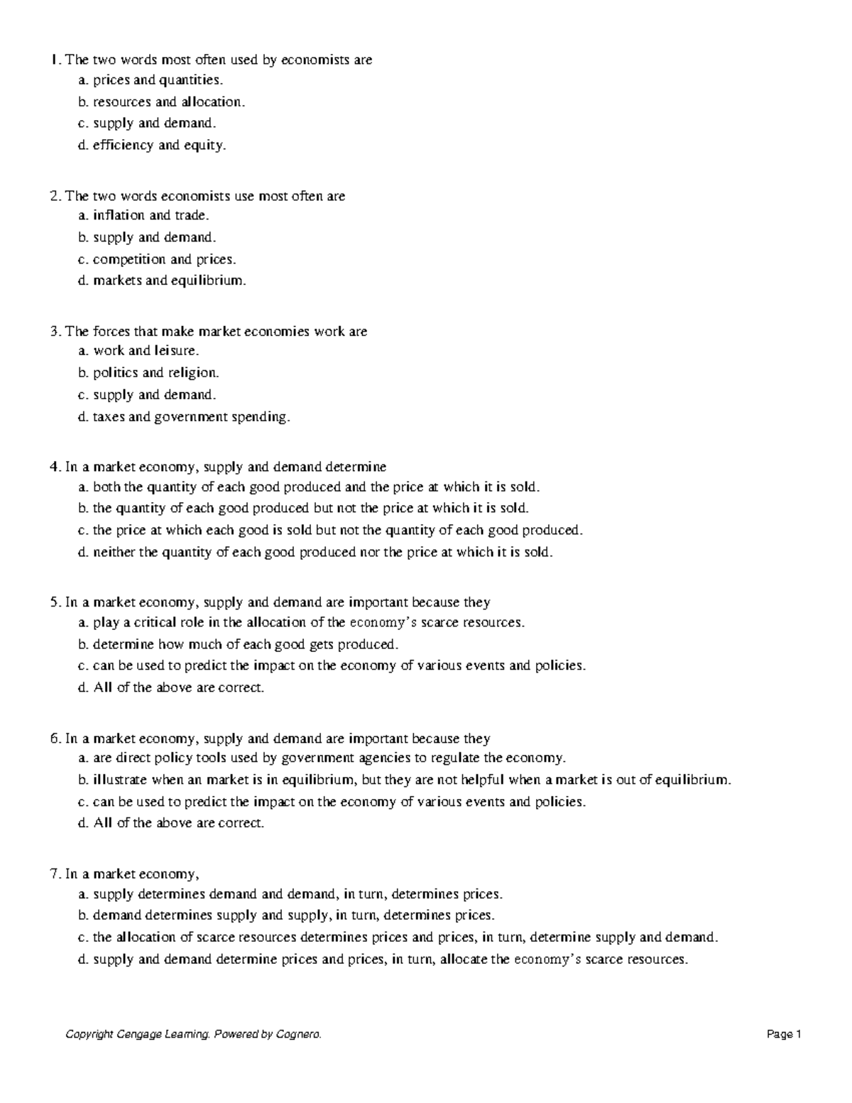 Sec 4.0 MC The Market Forces of Supply and Demand - Copyright Cengage ...