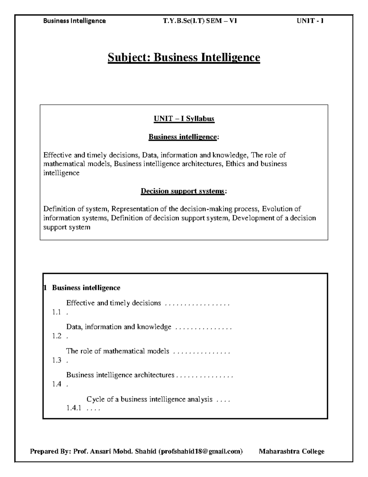 BI UNIT-I Chapter 1 Notes: Business Intelligence & Decision Support ...