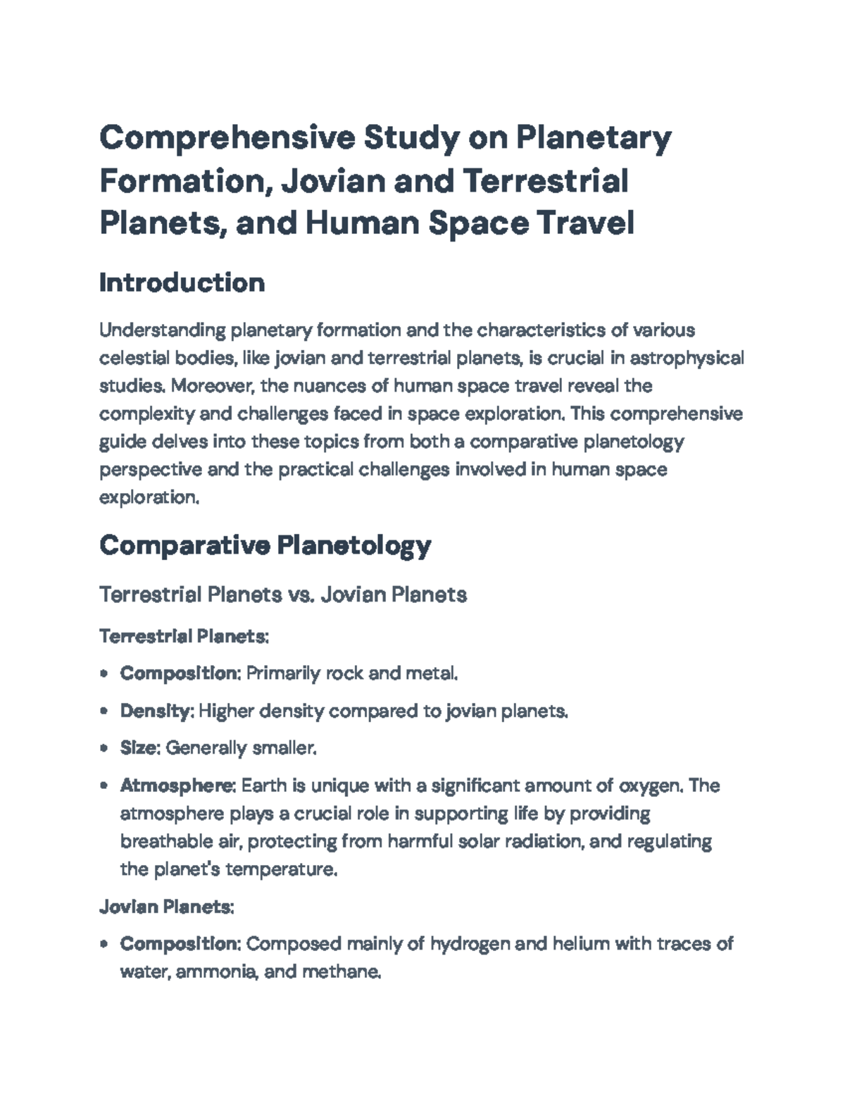 Comprehensive Study on Planetary Formation & Human Space Travel ...