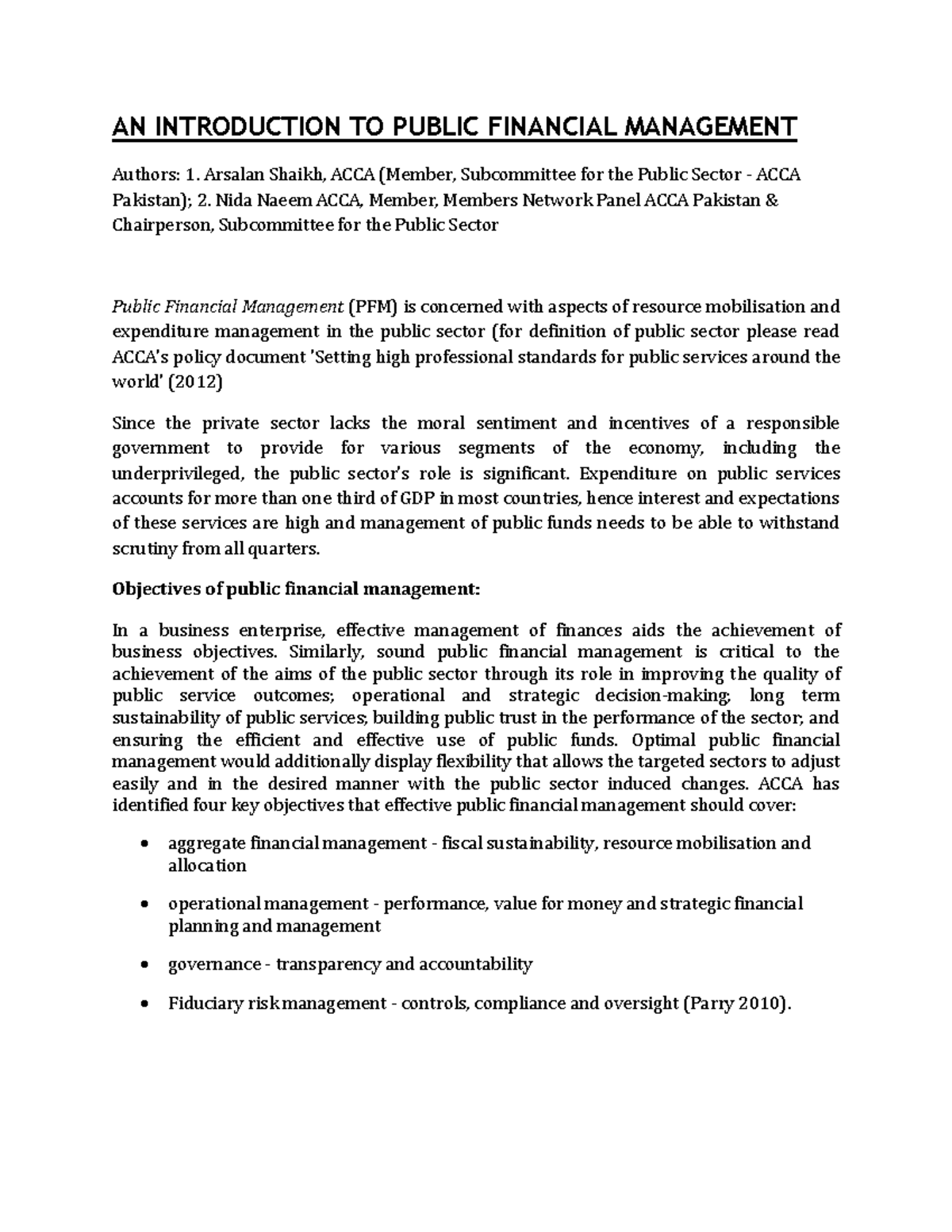 Public Financial Management: An Overview and Key Objectives (ECO 101 ...