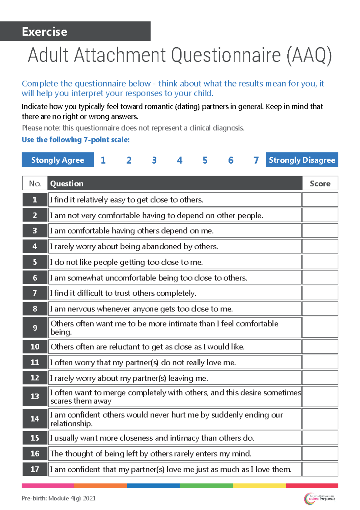 Adult Attachment Questionnaire (AAQ): Understanding Your Style - Studocu